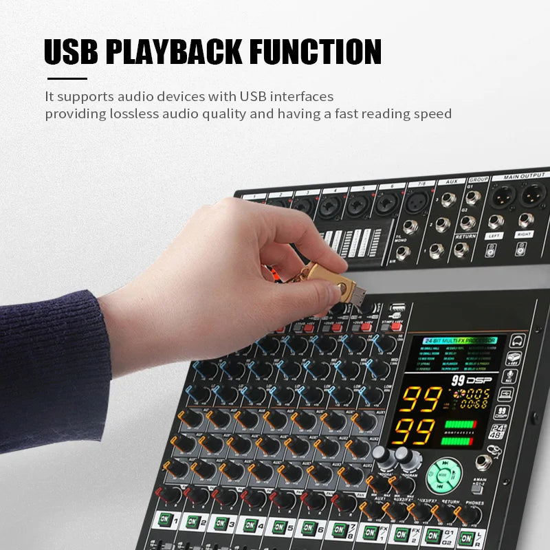 COOYINK 8 Channel Audio Mixer 2*99 DSP 3 Group Aux Send Digital Profes ...