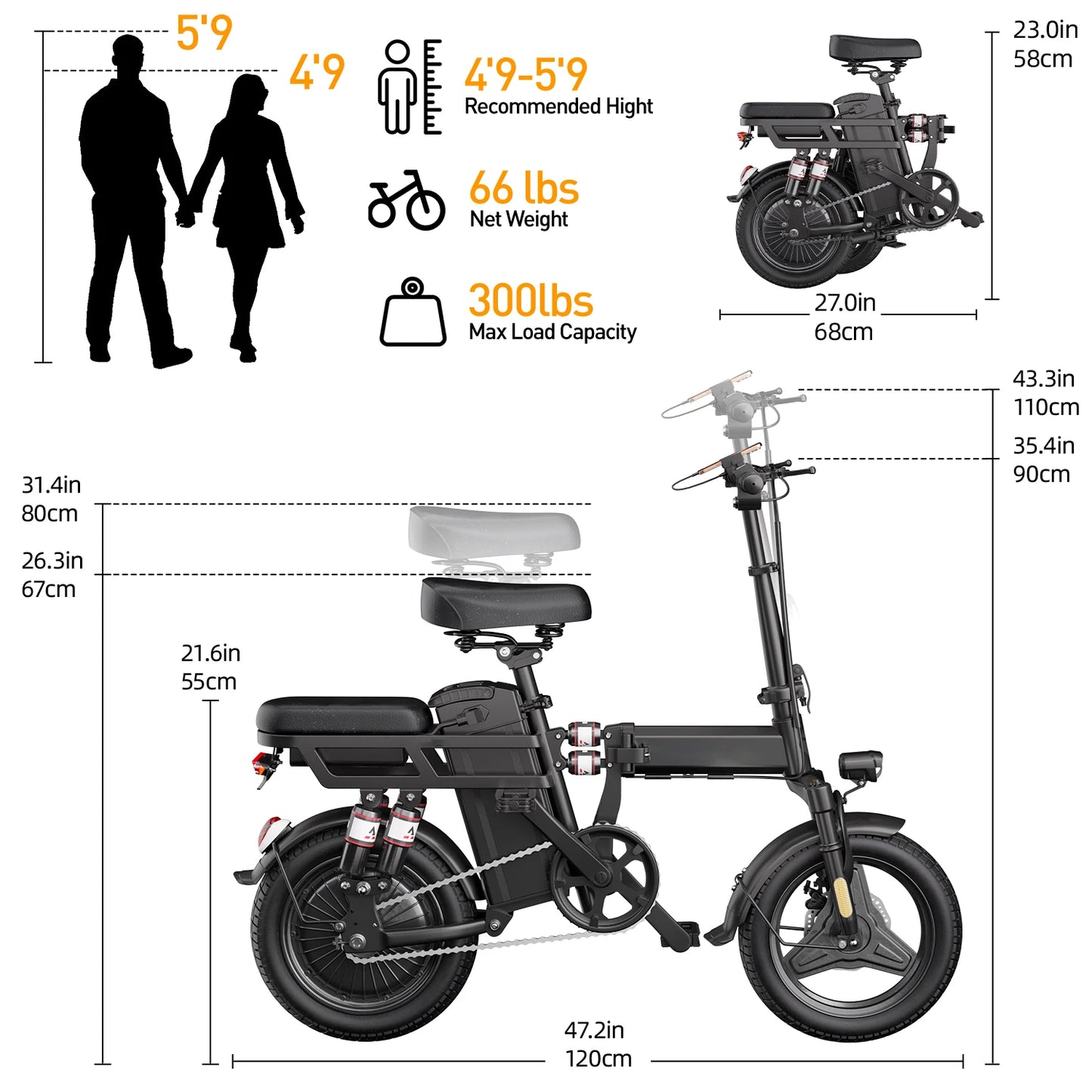 14 Inch Tyre Folding Mini Electric Motorcycles Bike 500W Motor 19 MPH ...