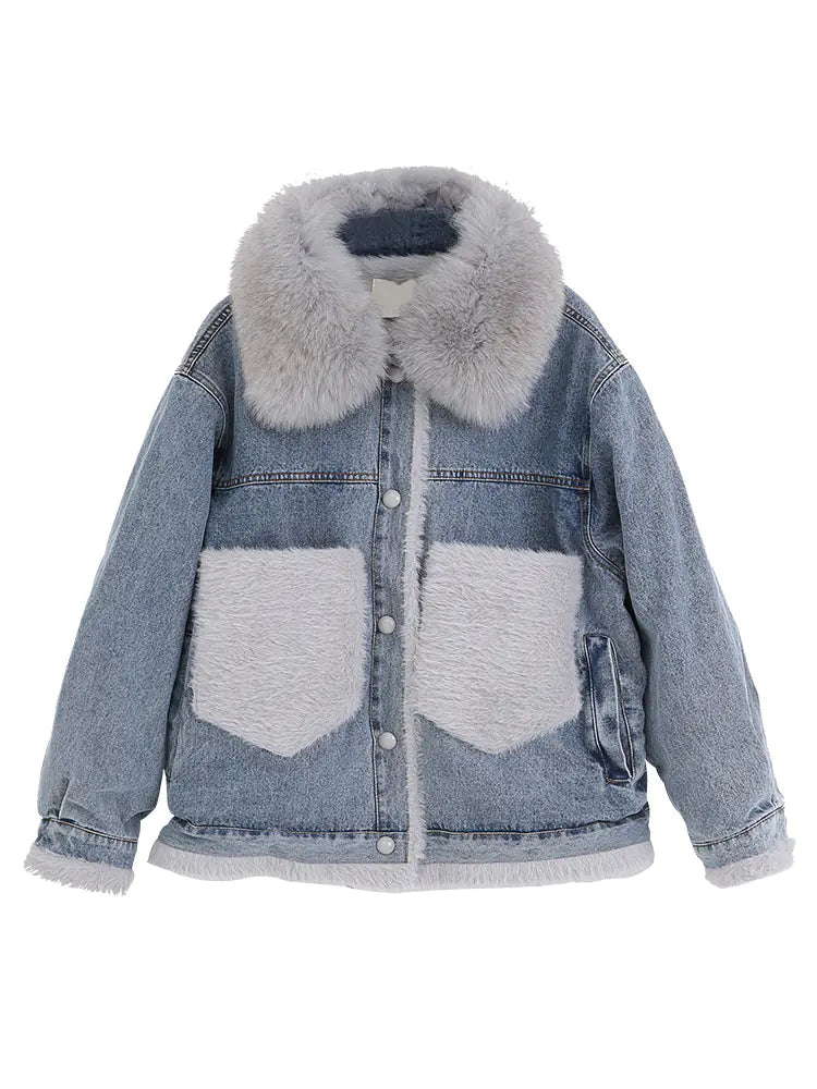 Women's Denim Jacket with Fleece Collar and Loose Fit – Joy Global Inc(1)